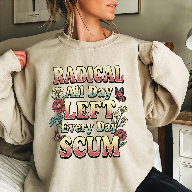 Radical Left Scum Club Floral Tee, Botanical Flowers & Butterflies ...