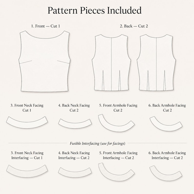 Boat Neck Crop Top Sewing Pattern PDF, Women’s Sleeveless Fitted Woven ...