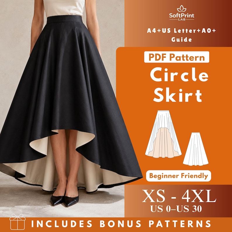 Hi Low Circle Skirt PDF, Fitted Waistband Sewing Pattern - Etsy