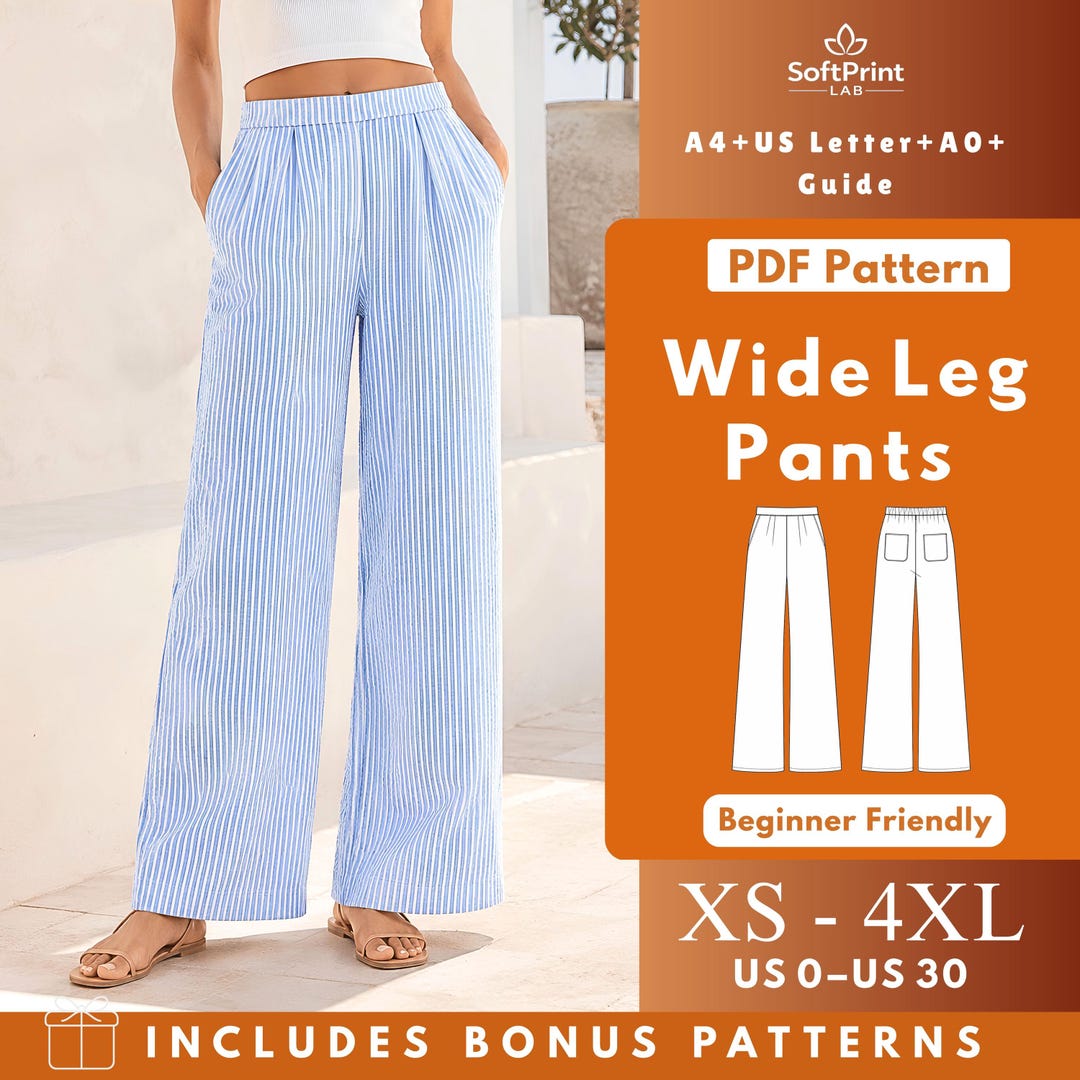 Wide Leg Pants Sewing Pattern PDF, Women’s Pleated Hakama Trousers With ...