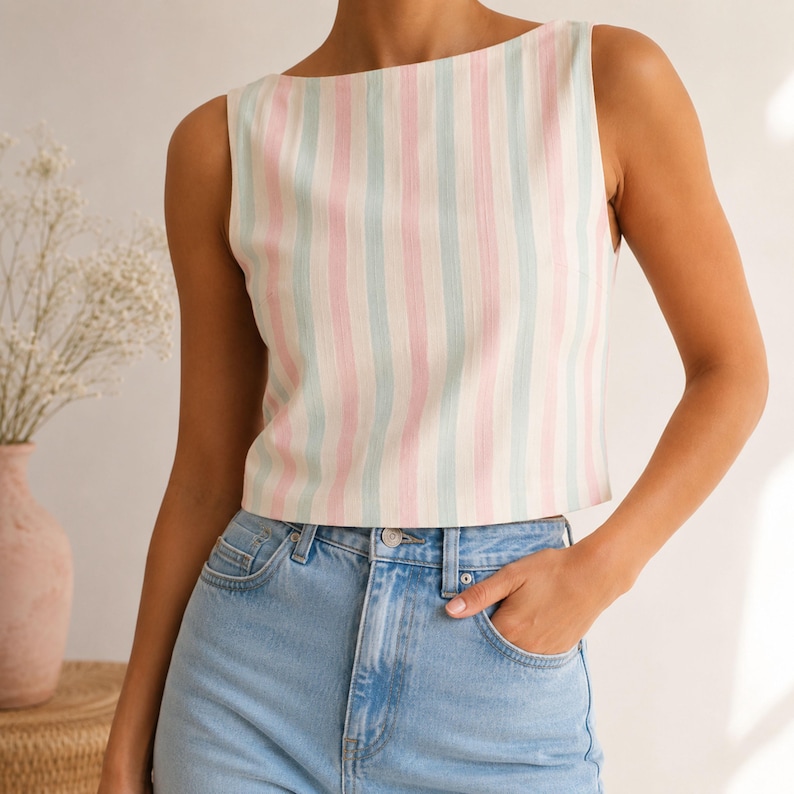 Boat Neck Crop Top Sewing Pattern PDF, Women’s Sleeveless Fitted Woven ...
