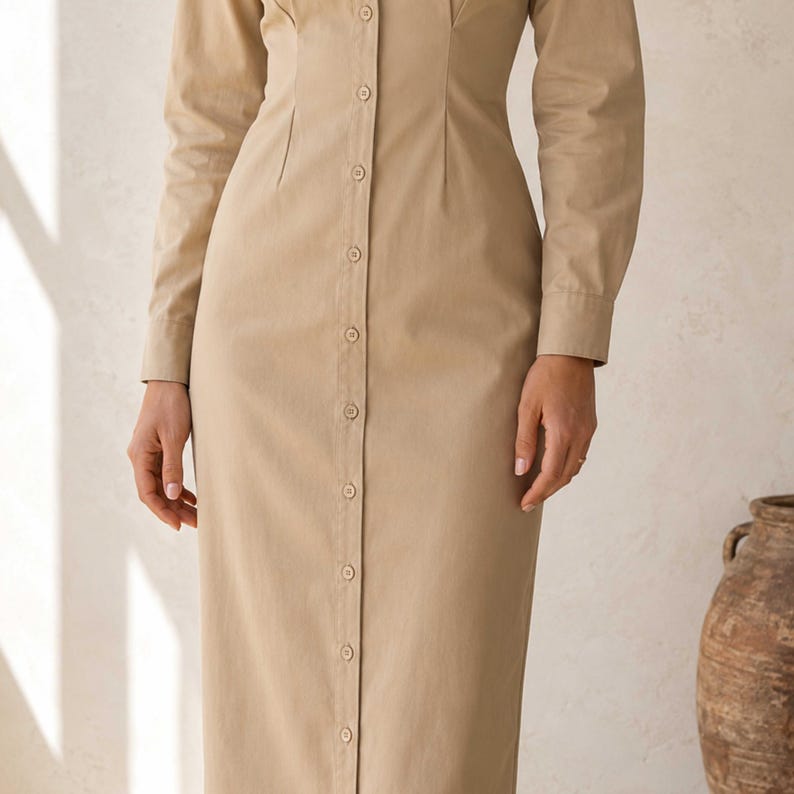 Utility Shirt Midi Dress Sewing Pattern PDF, Button Front Collared ...