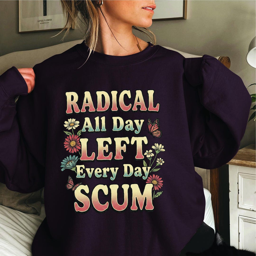 Radical Left Scum Club Floral Tee, Botanical Flowers & Butterflies ...