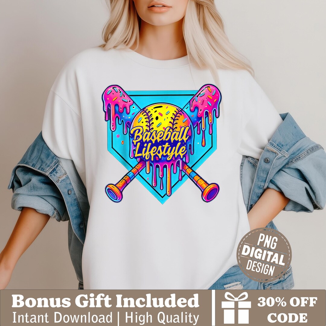 Baseball Lifestyle Png, Neon Dripping Bat and Ball Sublimation Design ...