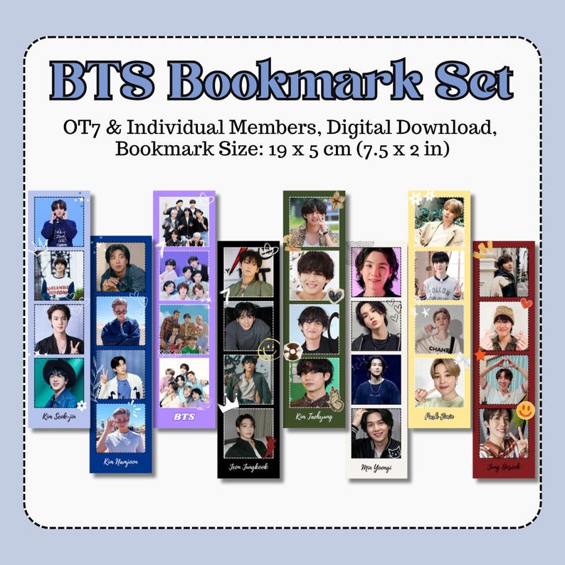 K-pop Bookmark Set | Ot7 & Individual Members | Printable Fan Gift ...