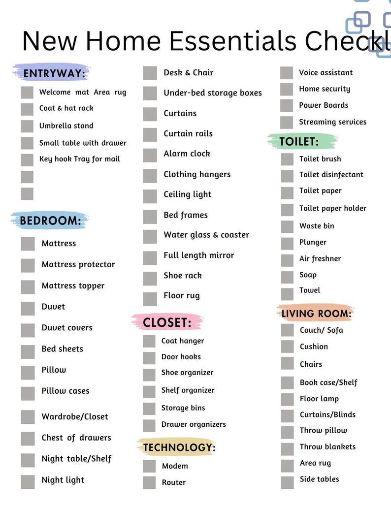 New Home Essentials Checklist Printable | Complete Moving in Guide for ...
