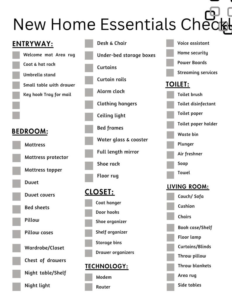 New Home Essentials Checklist Printable | Complete Moving in Guide for ...