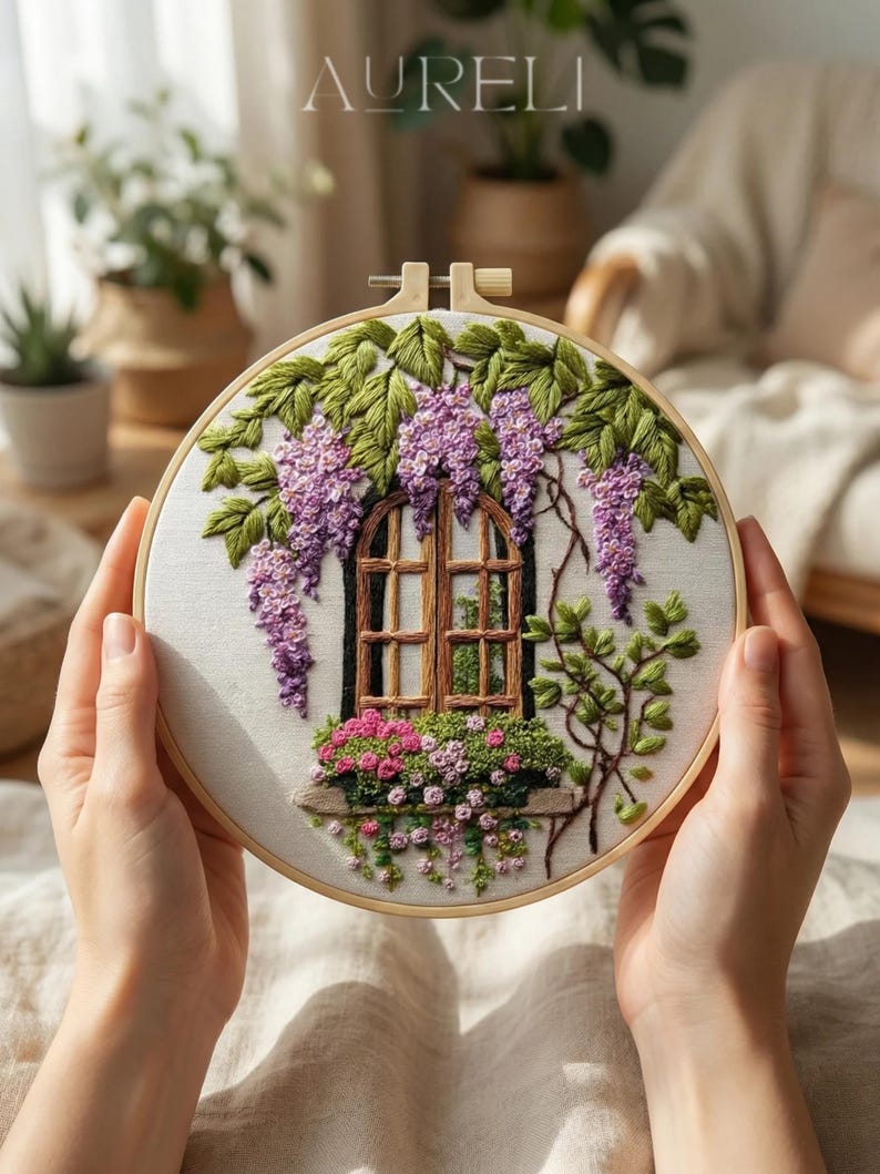 Wisteria Window Embroidery Kit | DIY Craft Gift | Romantic Floral ...