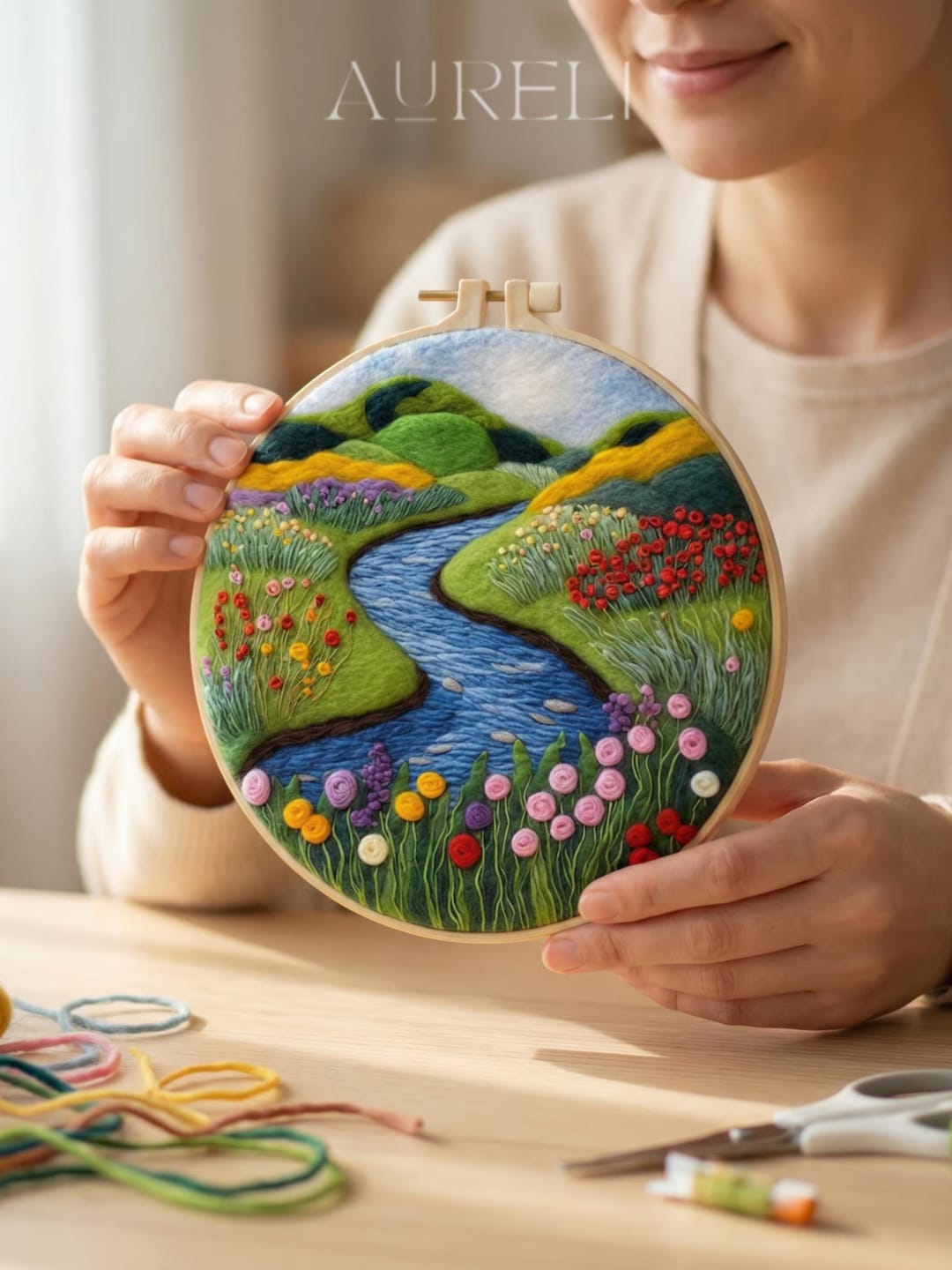Green Landscape Needle Felting Kit | River Scenery Felting Kit | Home ...