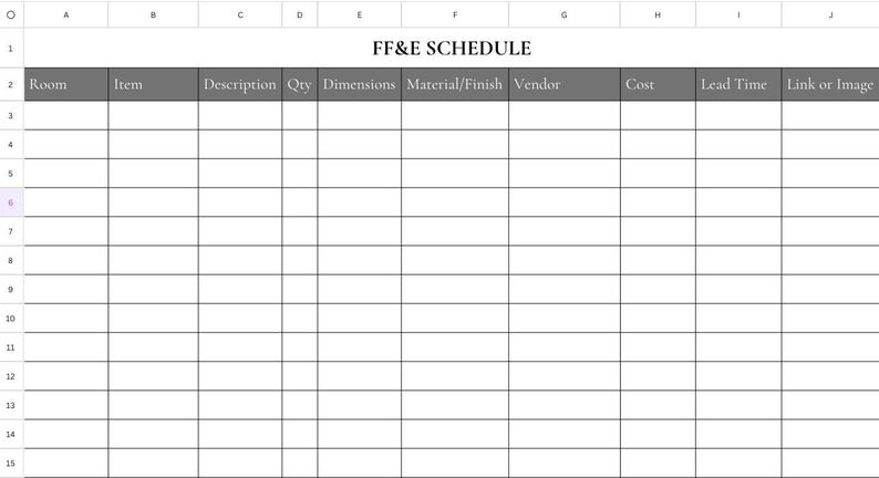 FF&E Schedule Template for Interior Designers | Editable Procurement Tracker - Etsy