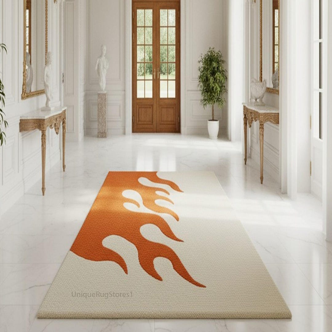 Handmade Flame Rug: Abstract Fire Design, Modern Wool Carpet - Etsy