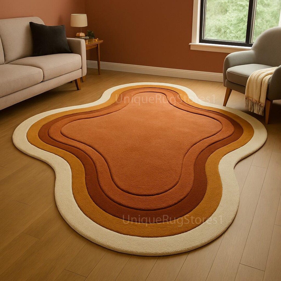 Retro Wavy Wool Area Rug, Handmade Groovy Rug - Etsy