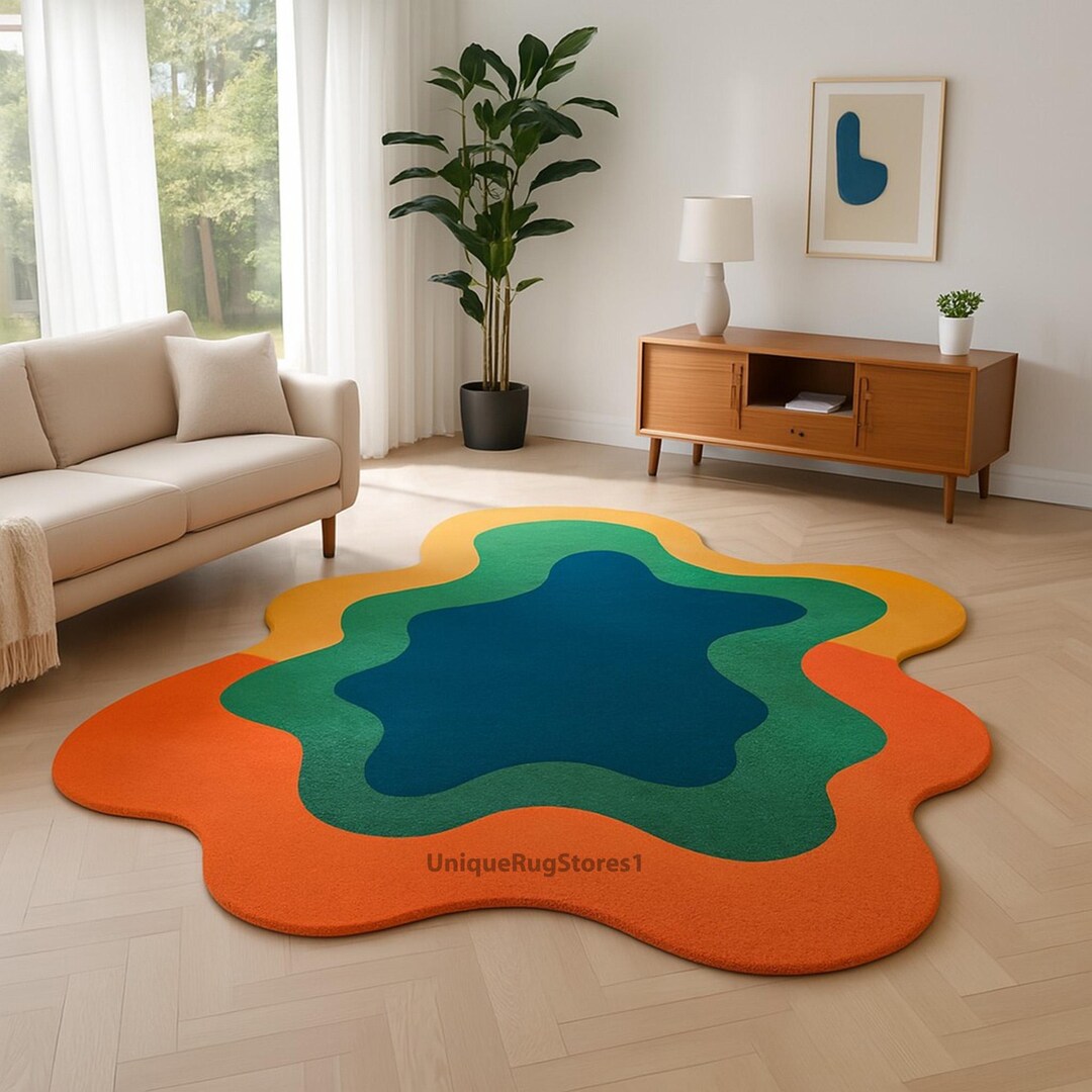 Abstract Blob Area Rug: Blue, Green, Orange Wavy Tufted Carpet - Etsy
