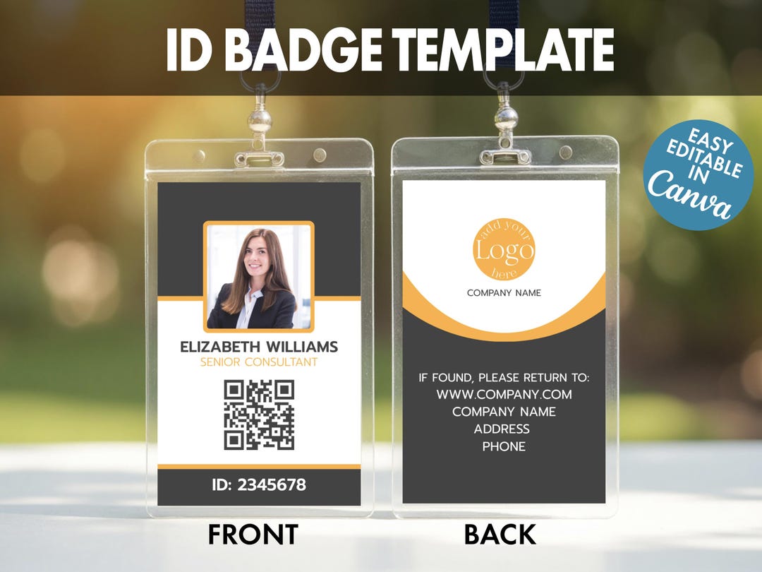 Customizable ID Badge Template: Printable Employee Name Tag (canva) - Etsy
