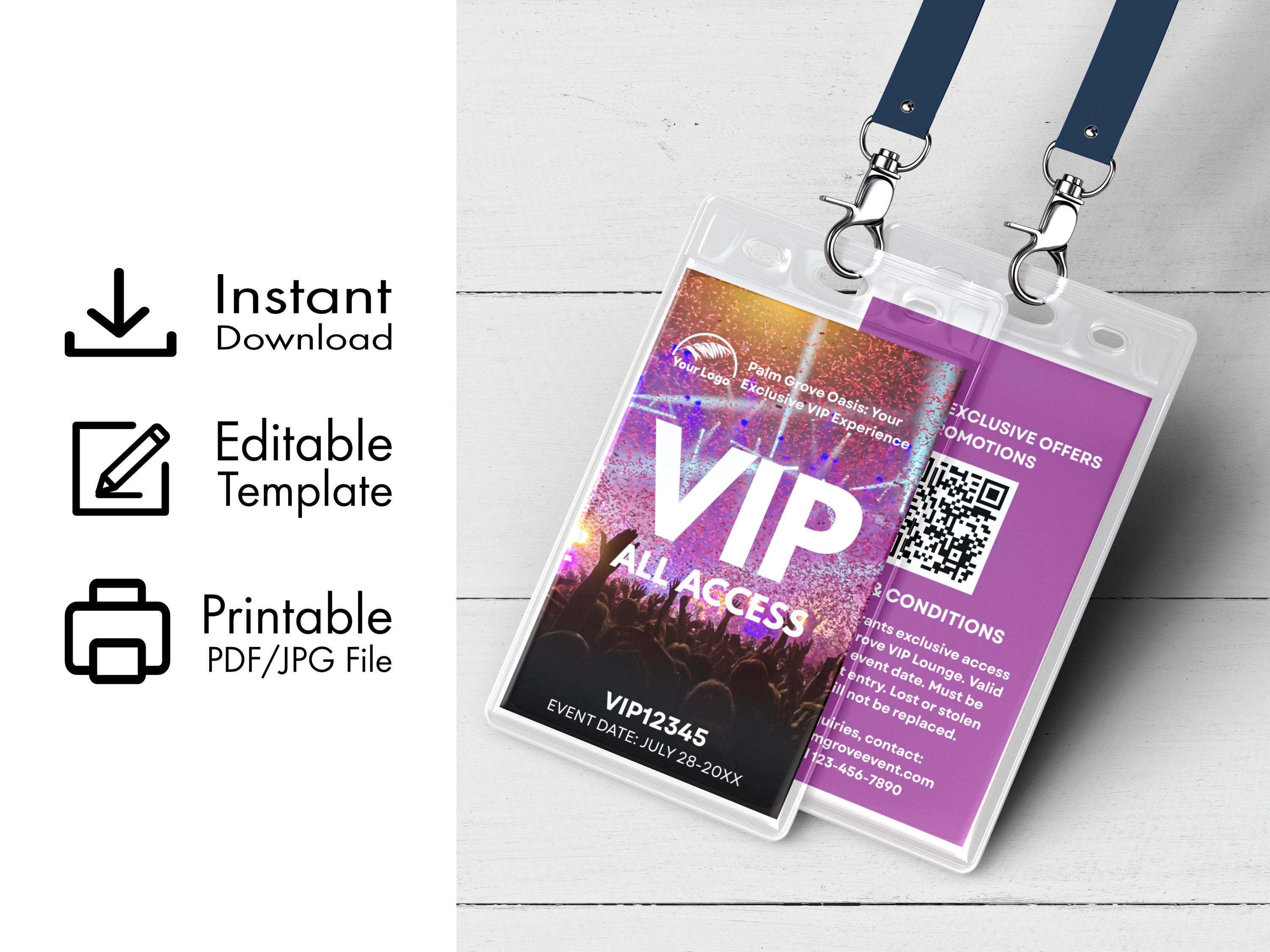 Concert VIP Pass Template: Palm Grove Event Badge (canva Editable ...