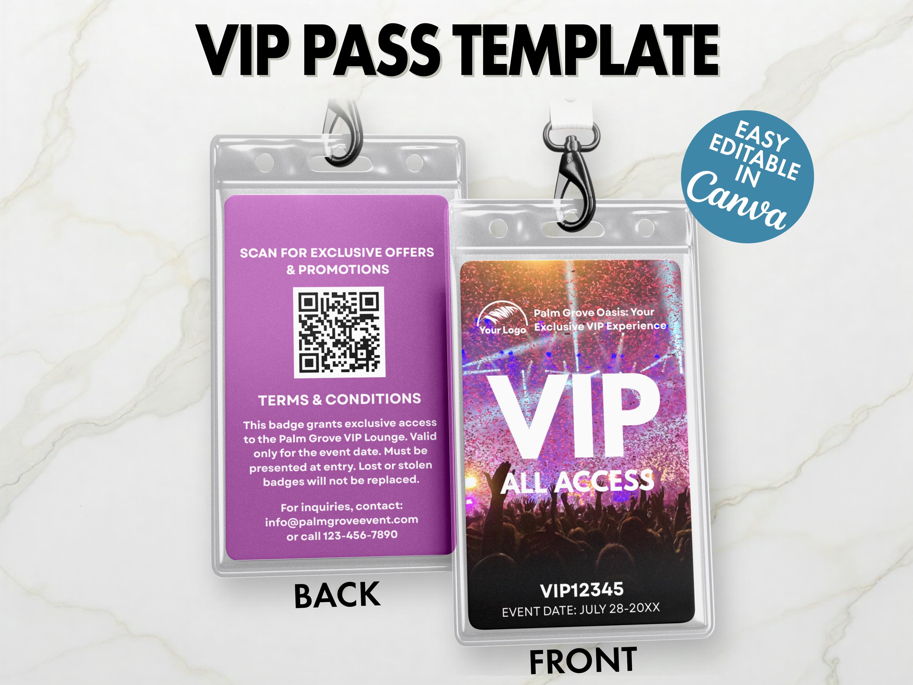 Concert VIP Pass Template: Palm Grove Event Badge (canva Editable ...