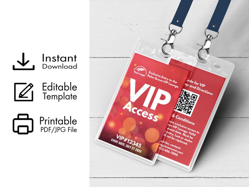 VIP Card Badge Templates, VIP All Access Event Badge, Palm Grove Badge ...