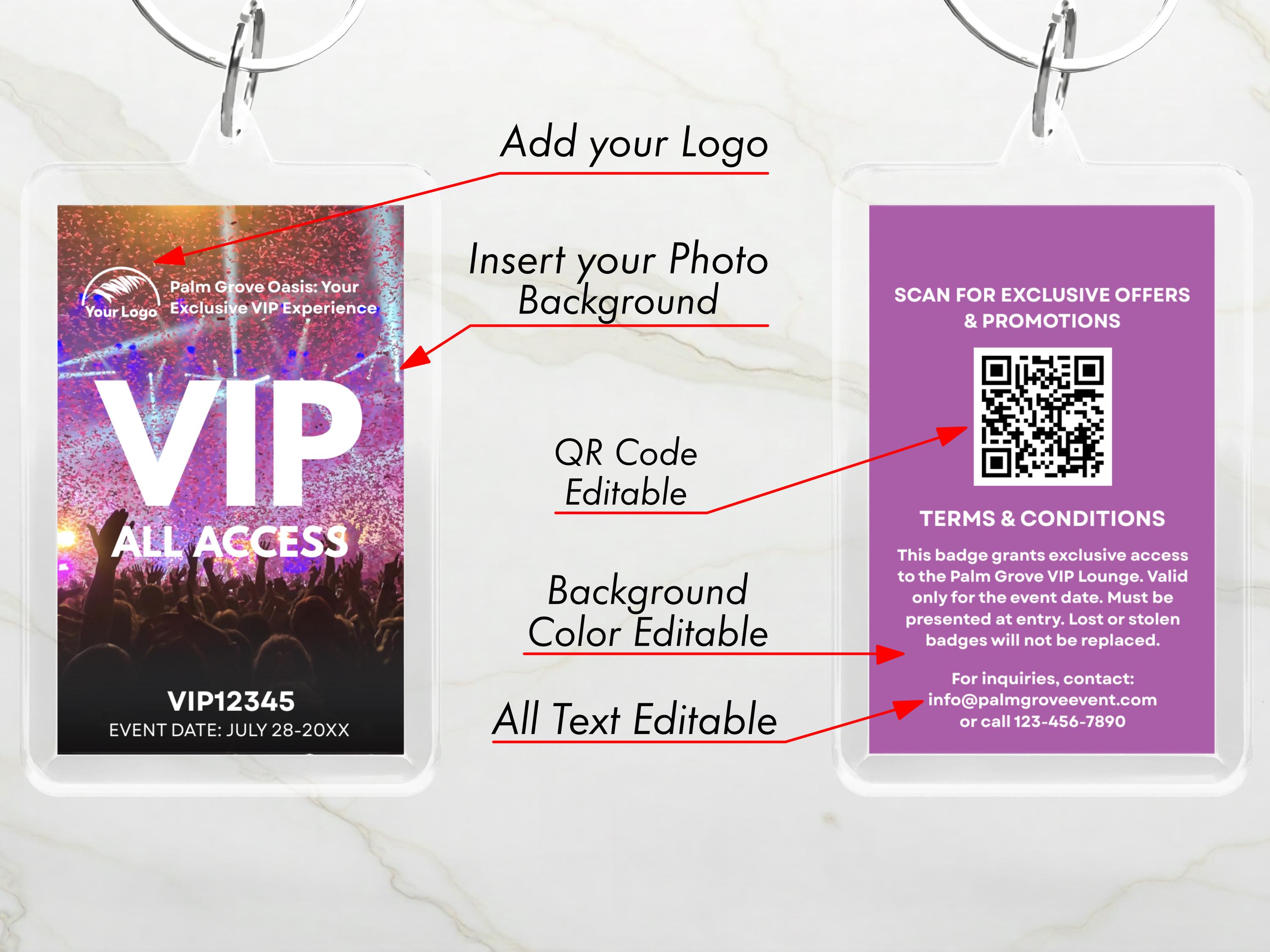 Concert VIP Pass Template: Palm Grove Event Badge (canva Editable ...