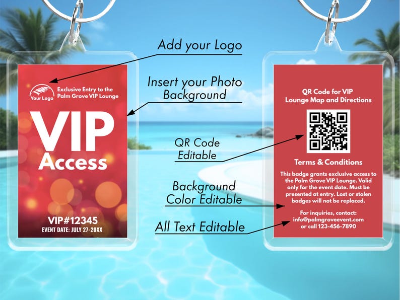 VIP Card Badge Templates, VIP All Access Event Badge, Palm Grove Badge ...