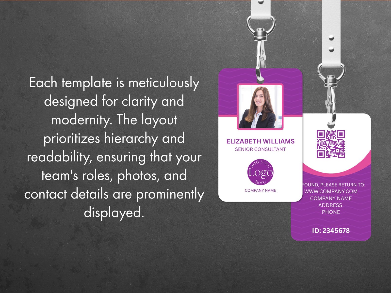 Custom Employee QR Code Photo ID Badge, ID Badge Canva, Photo Badge ...