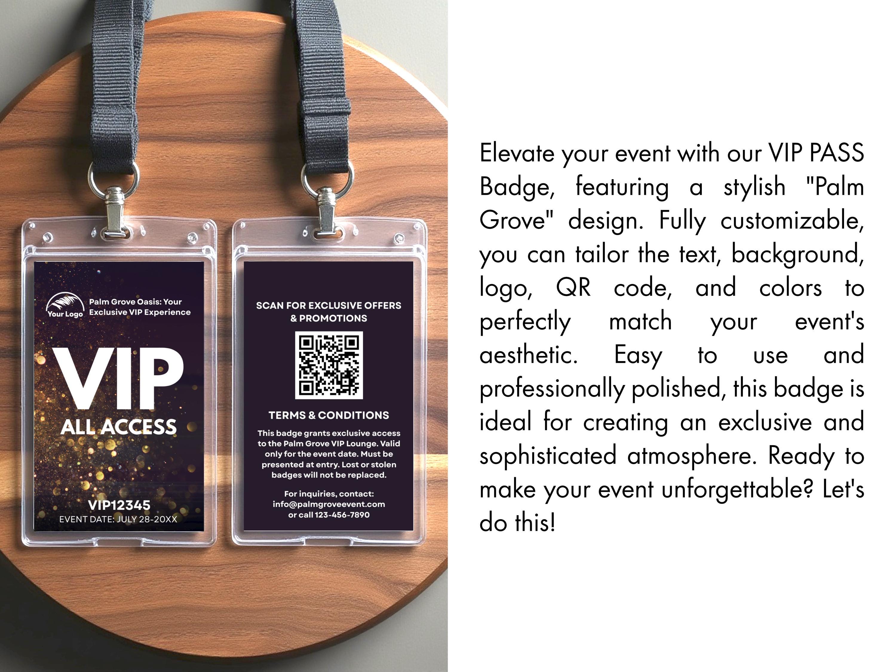 Concert VIP Pass Template: Palm Grove Event Badge (canva Editable ...