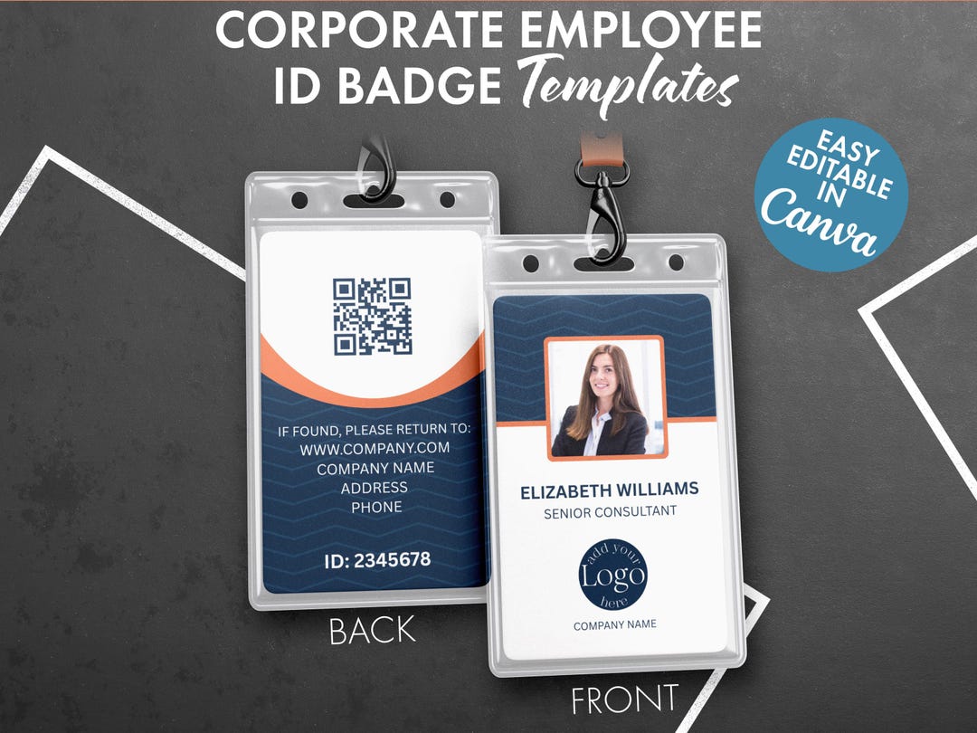 Customizable Employee ID Badge Template: QR Code, Photo, Canva (instant ...