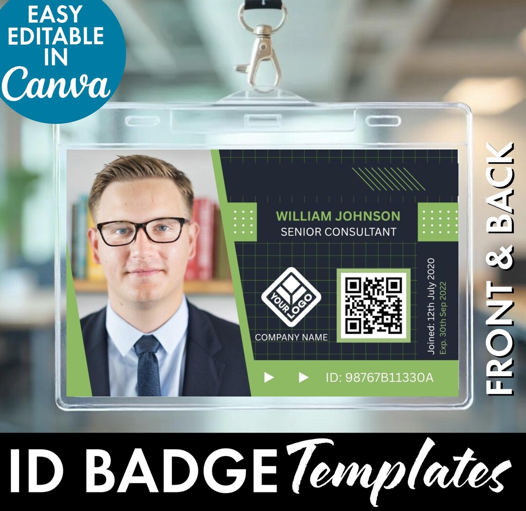 Canva Id Badge Template, Custom Employee, Business Name Tag, QR Code ...