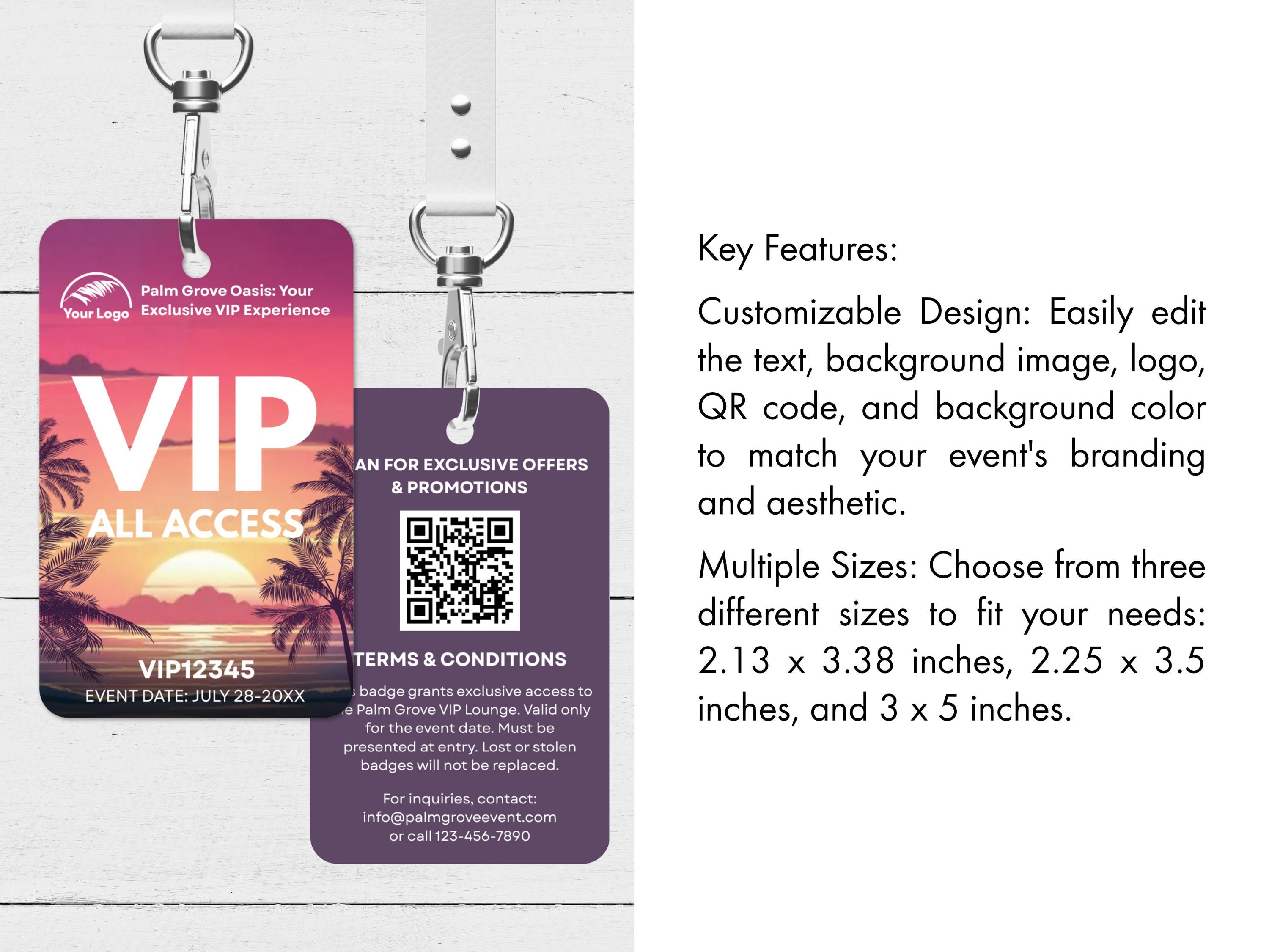 Concert VIP Pass Template: Palm Grove Event Badge (canva Editable ...