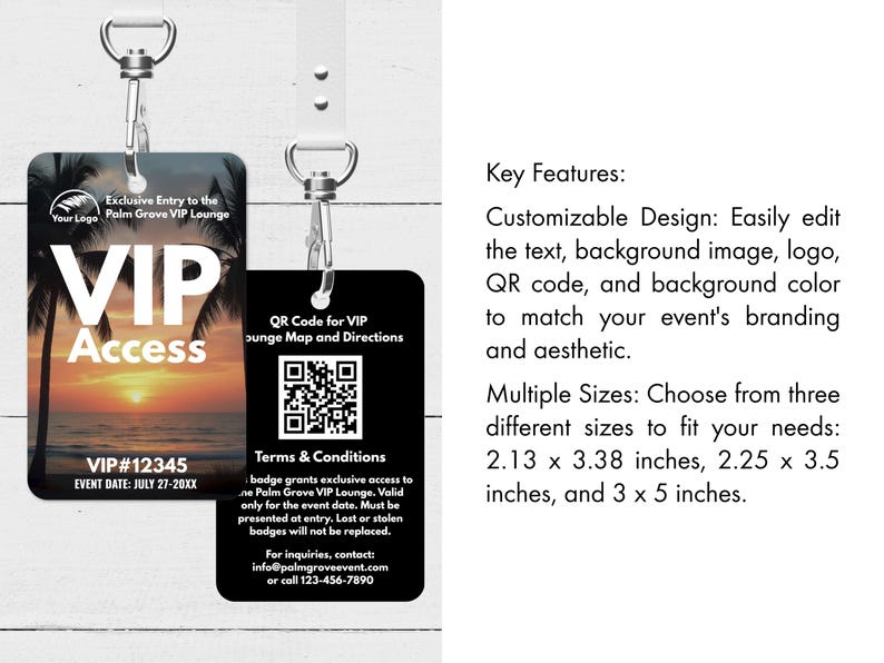 VIP Card Badge Templates, VIP All Access Event Badge, Palm Grove Badge ...