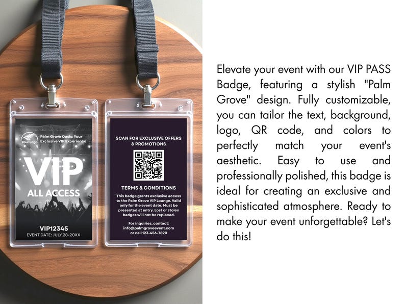 Concert VIP Pass Template: Palm Grove Event Black-and-white Badge ...