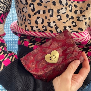 Tiny Burgundy Leopard Wallet With Heart Lock, Unique Mother’s Day Gift ...