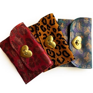 Tiny Burgundy Leopard Wallet With Heart Lock, Unique Mother’s Day Gift ...