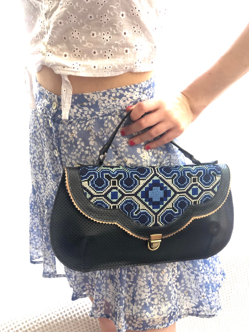 Boho Black and Blue Handbag - Etsy