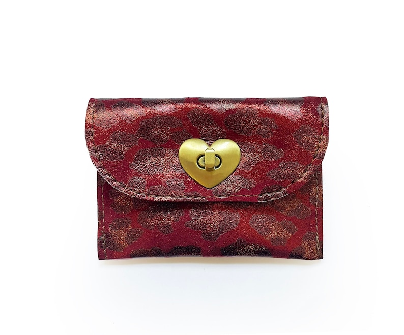 Tiny Burgundy Leopard Wallet With Heart Lock, Unique Mother’s Day Gift ...