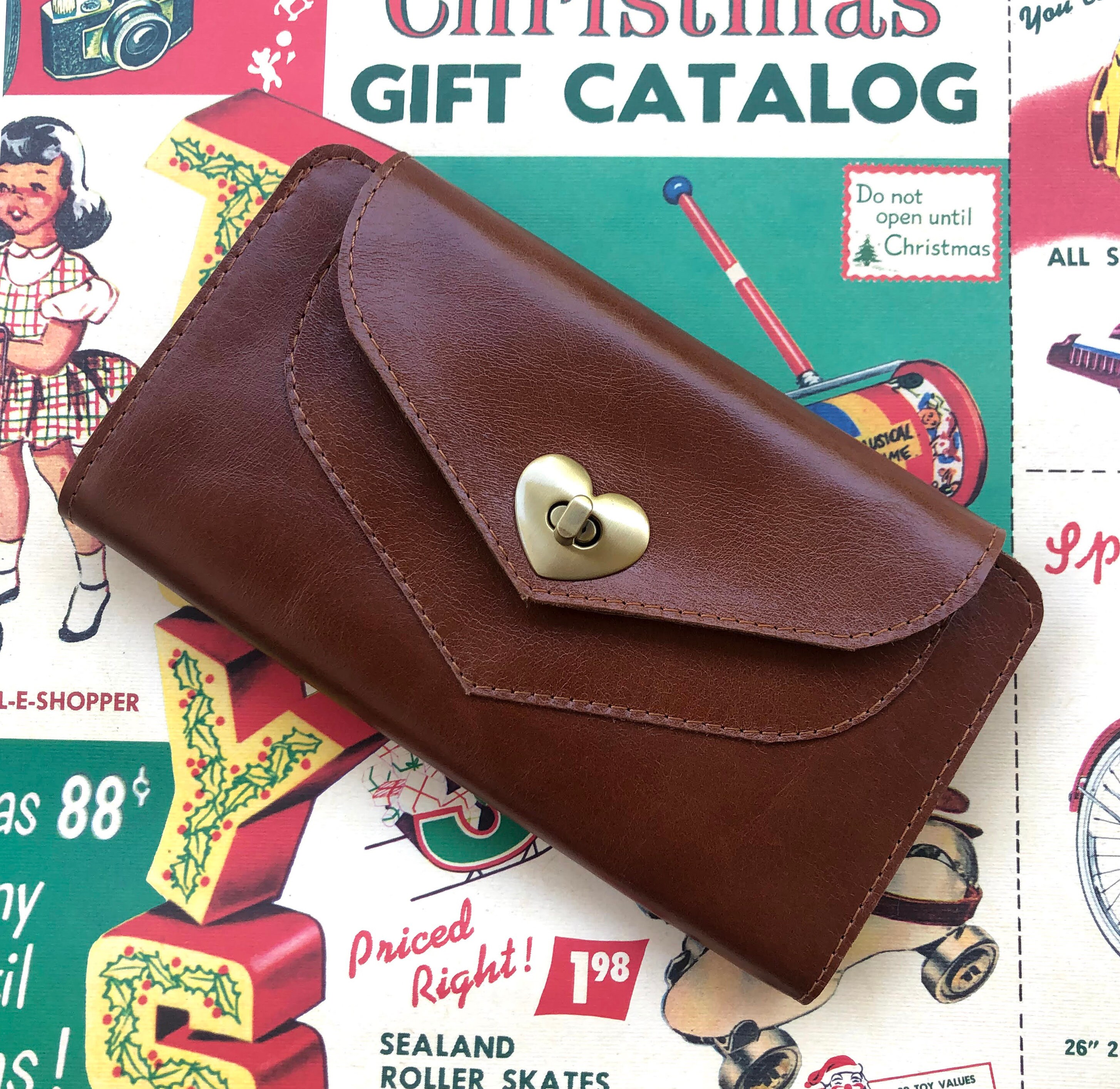 Brown Leather Wallet With Heart Lock Vintage Style Wallet for - Etsy UK