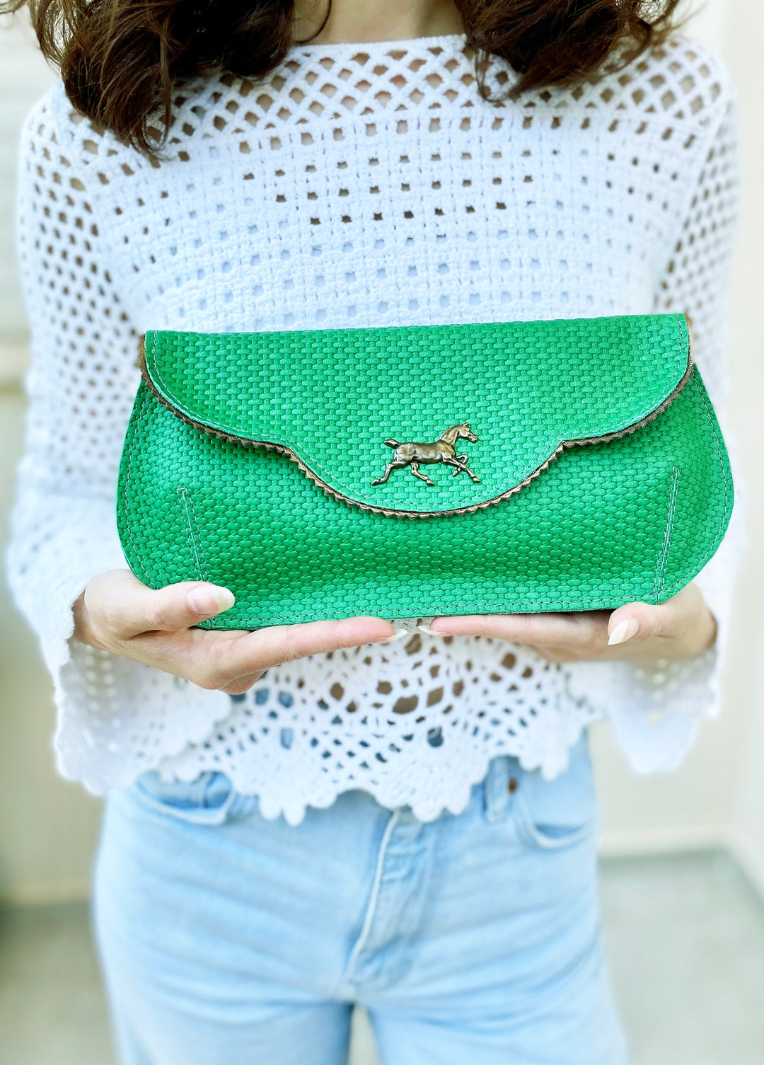 Green Leather Horse Races Derby Clutch, Kentucky Derby Horse Leather ...