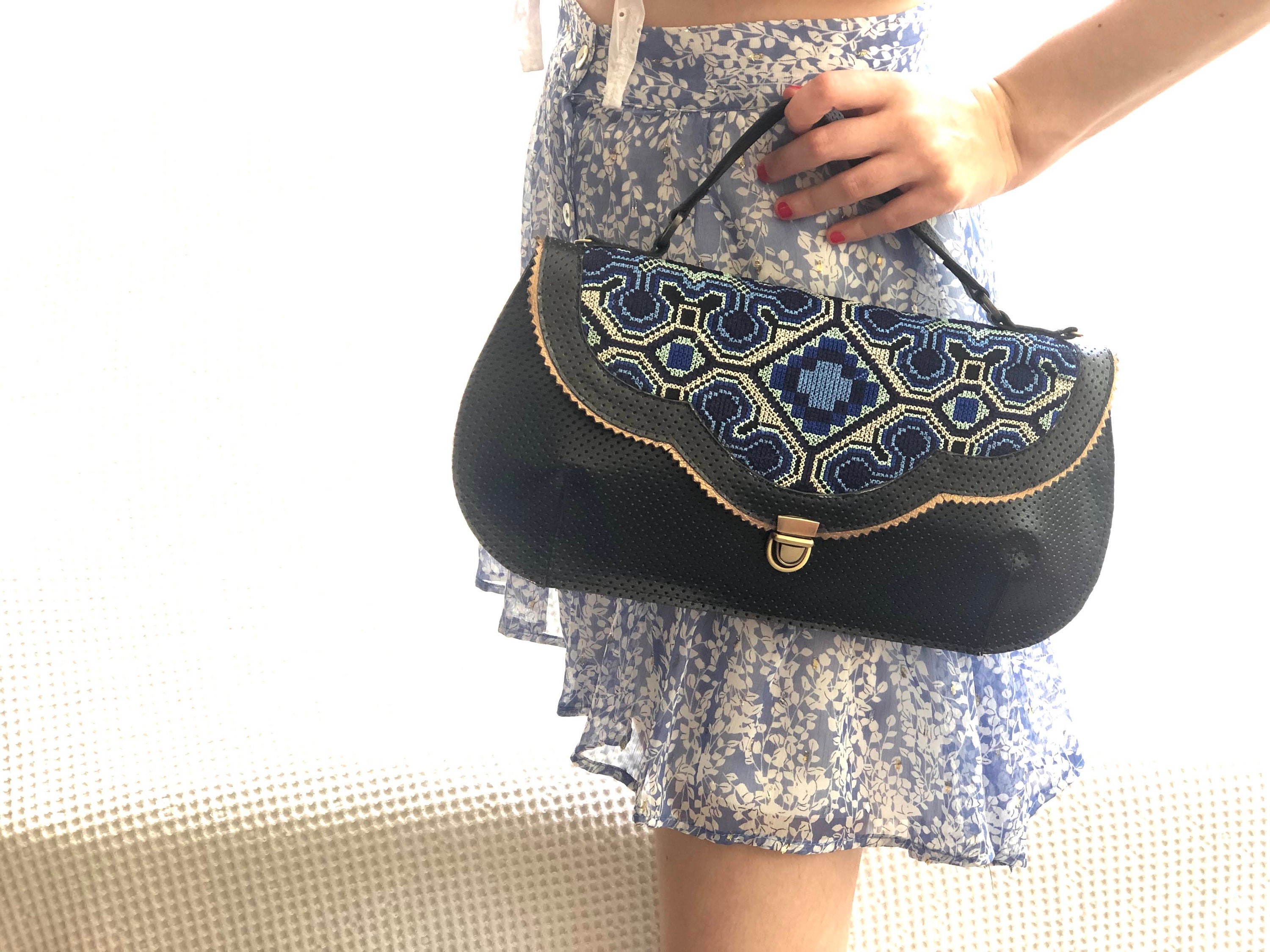 Boho Black and Blue Handbag - Etsy