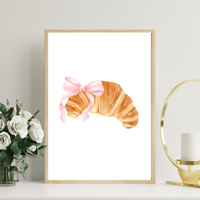 Croissant With Pink Bow Digital Download Poster | Cute Coquette Pink ...