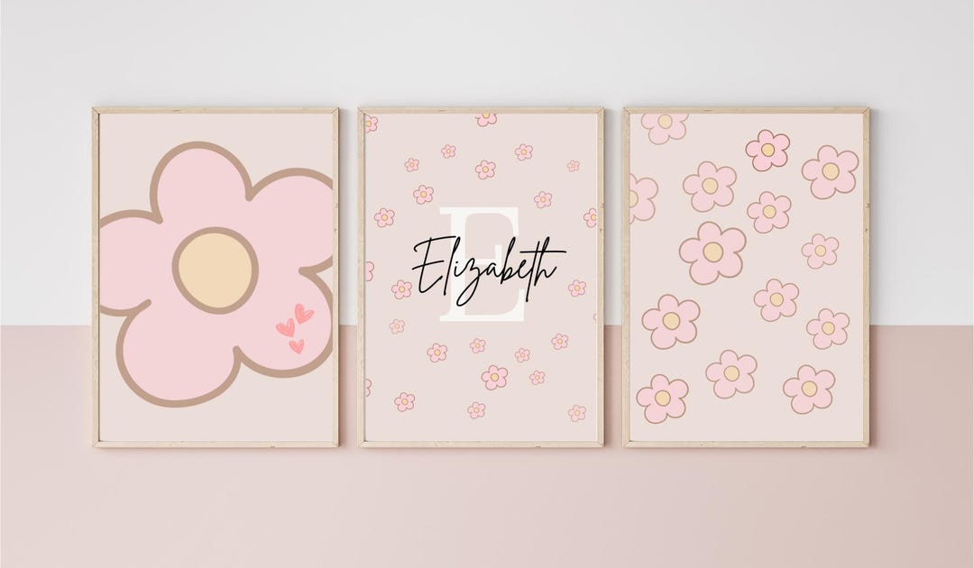 Personalized Floral Name Prints: Daisy Nursery Decor Set (digital ...