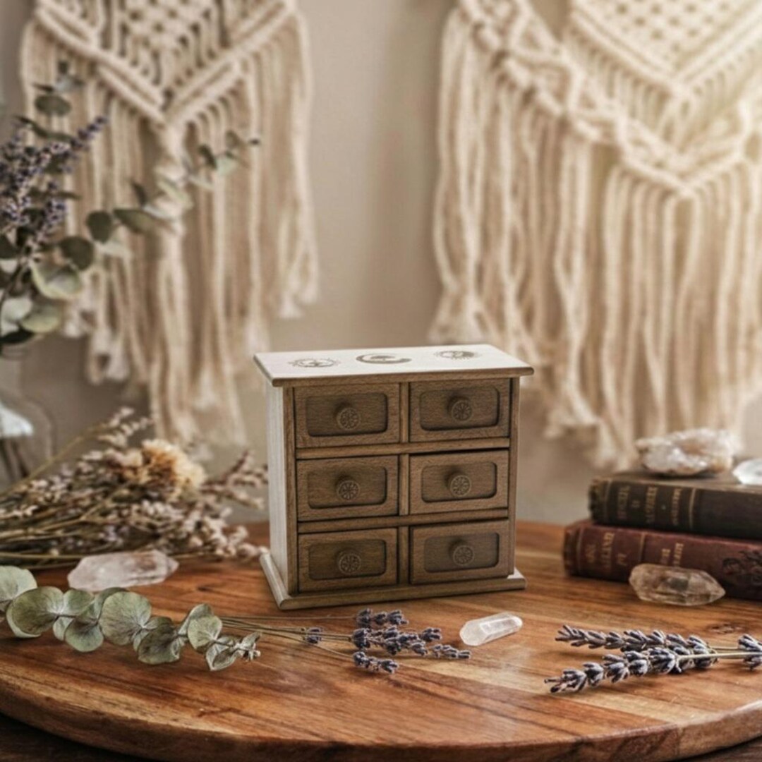 Engraved Mango Wood Herb Cabinet, Gothic Jewelry Organizer - Etsy
