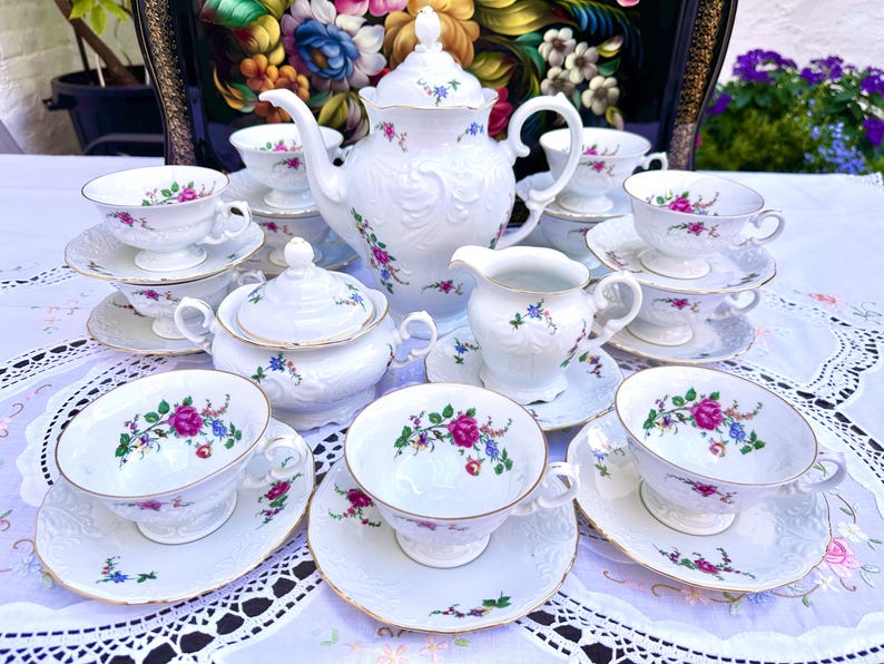 Rococo Wawel Walbrzych Fine Porcelain Tea Service With Floral Motif for ...