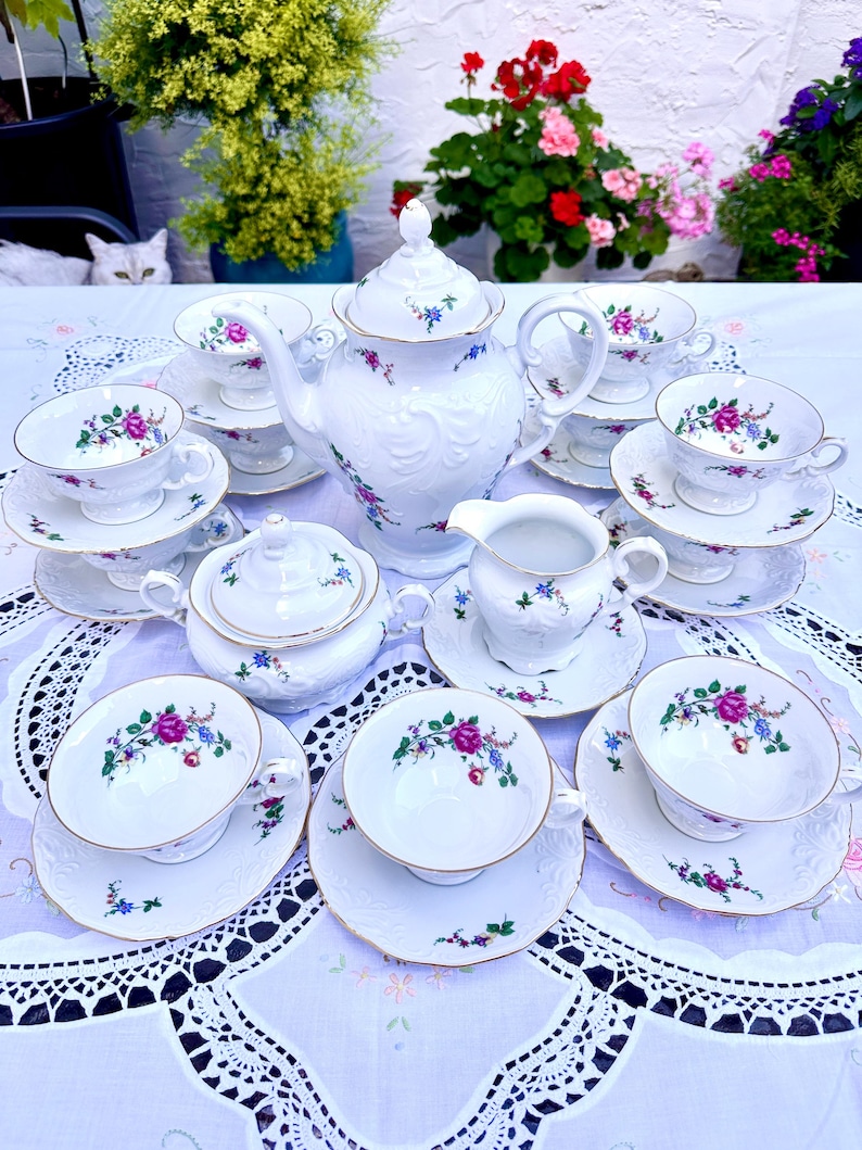 Rococo Wawel Walbrzych Fine Porcelain Tea Service With Floral Motif for ...