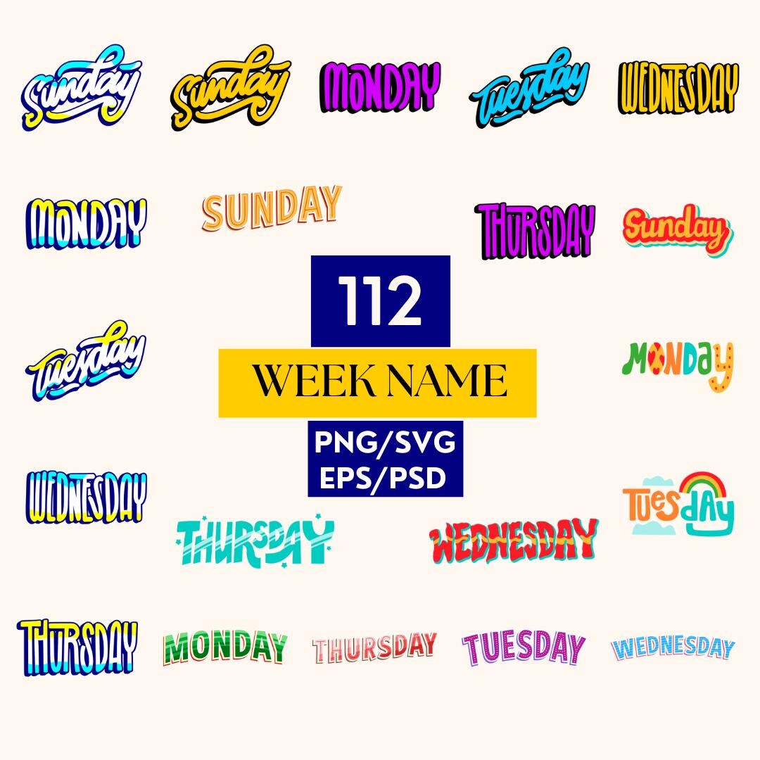 Days of the Week Planner Stickers, Kids Classroom Printable (png, Svg ...