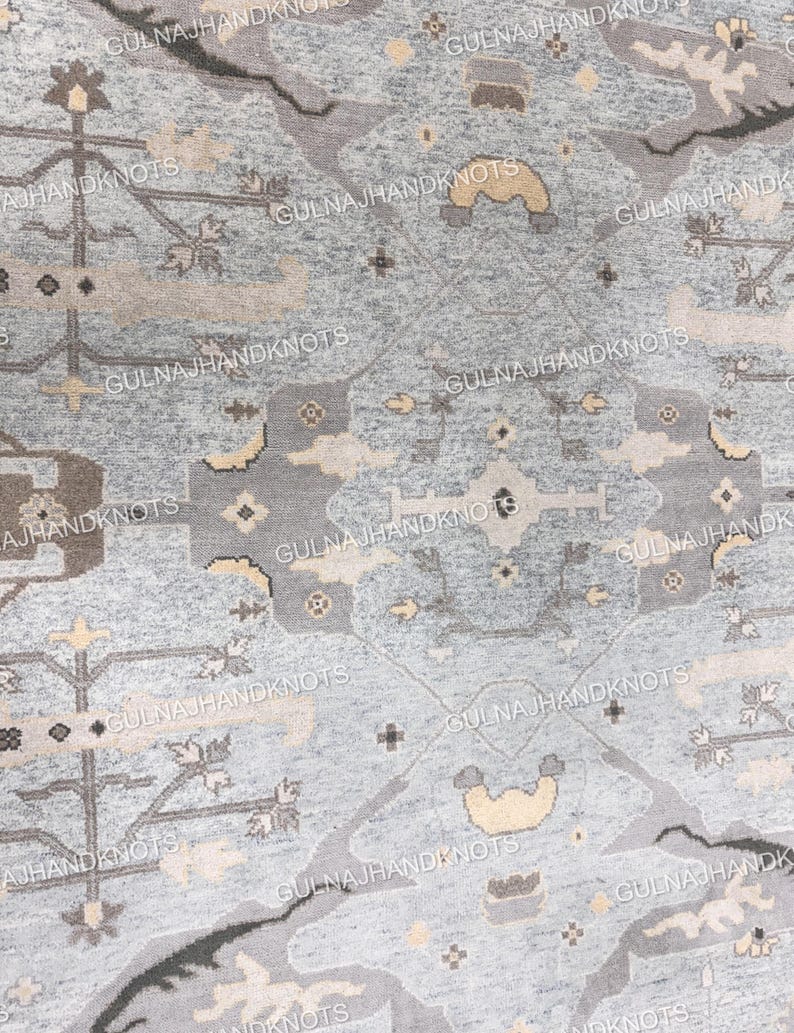 Mist Blue Oushak Style Rug, Hand Knotted Wool Floral Living Room Carpet ...