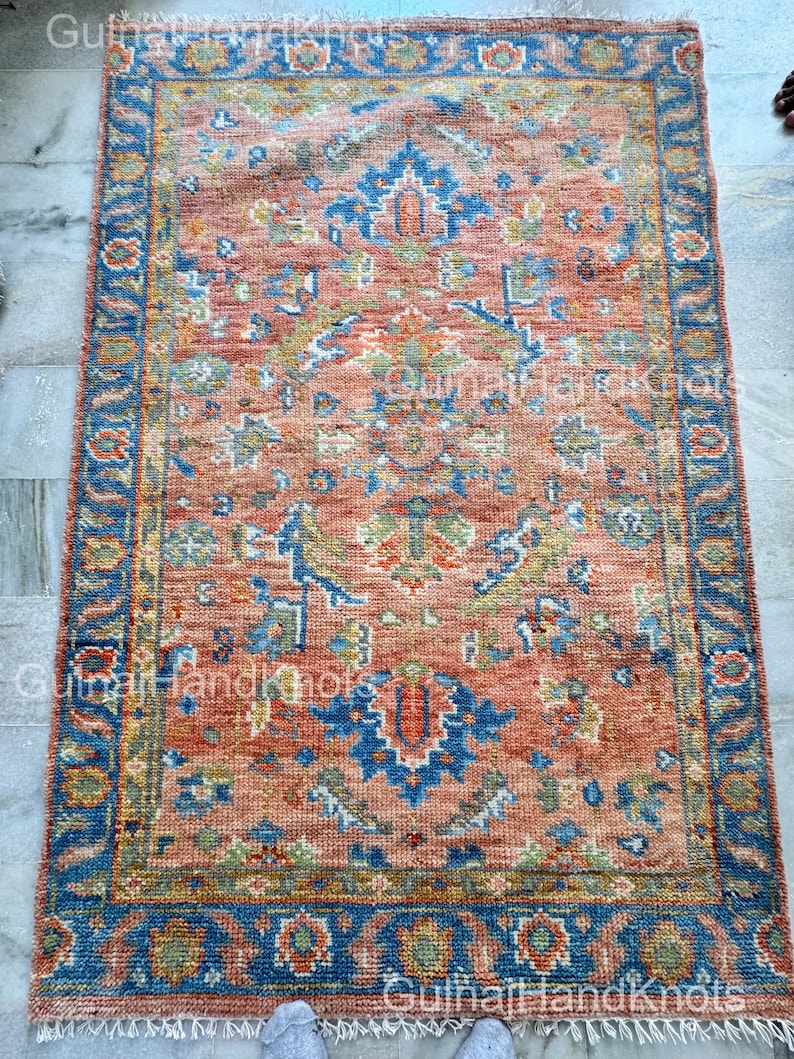 Handmade Rust Red Oushak Rug: Vintage Turkish Wool Area Rug - Etsy UK