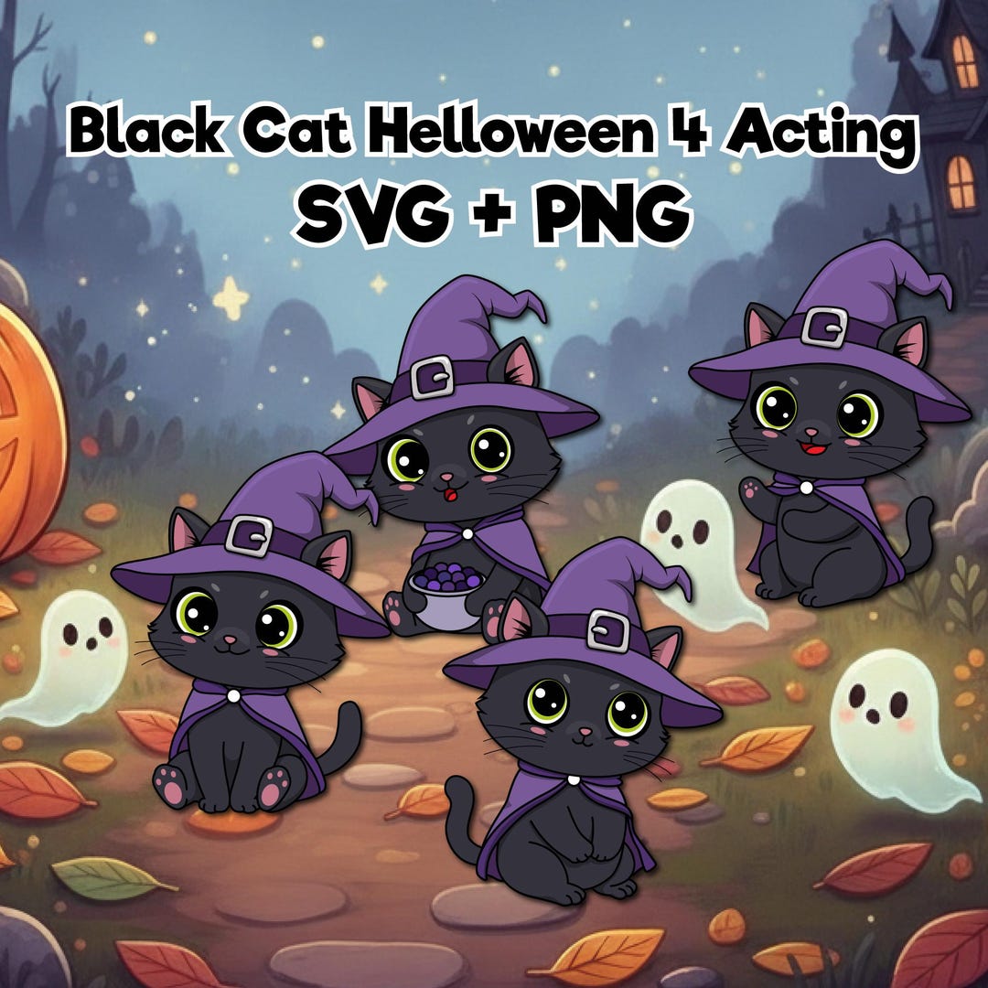 Witch Cat Halloween Clipart, Spooky SVG PNG Bundle - Etsy
