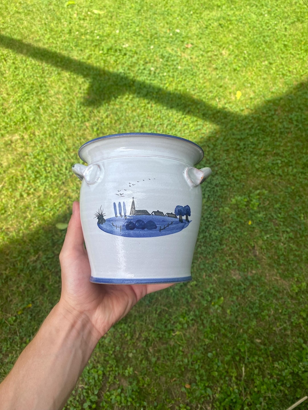 Rustic White German Ceramic Pot, Handpainted in Blue, Kitchen ...