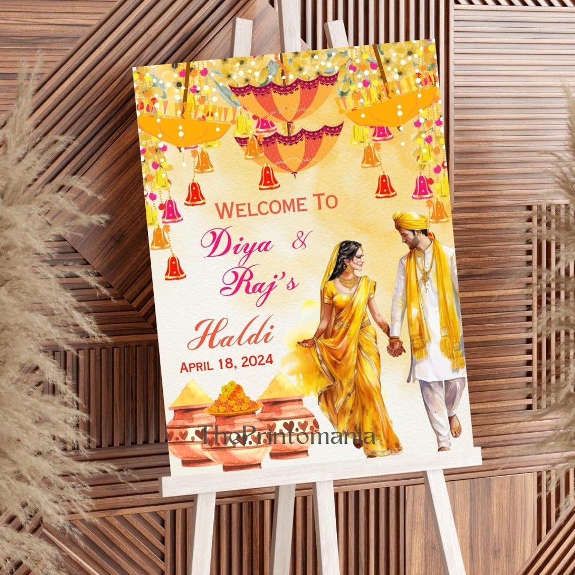 Indian Haldi Sign, Hindu Haldi Ceremony Welcome Sign Board, Indian ...