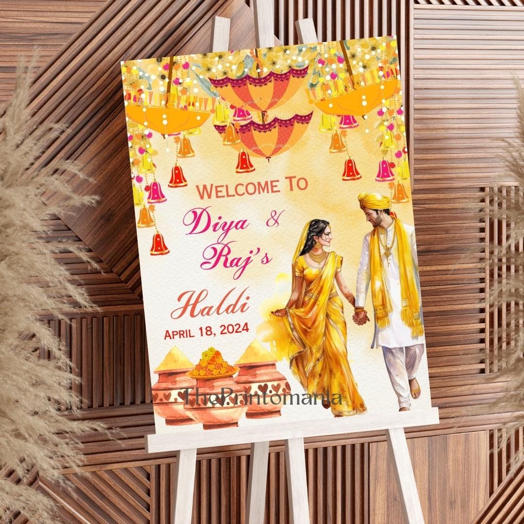 Indian Haldi Sign, Hindu Haldi Ceremony Welcome Sign Board, Indian ...