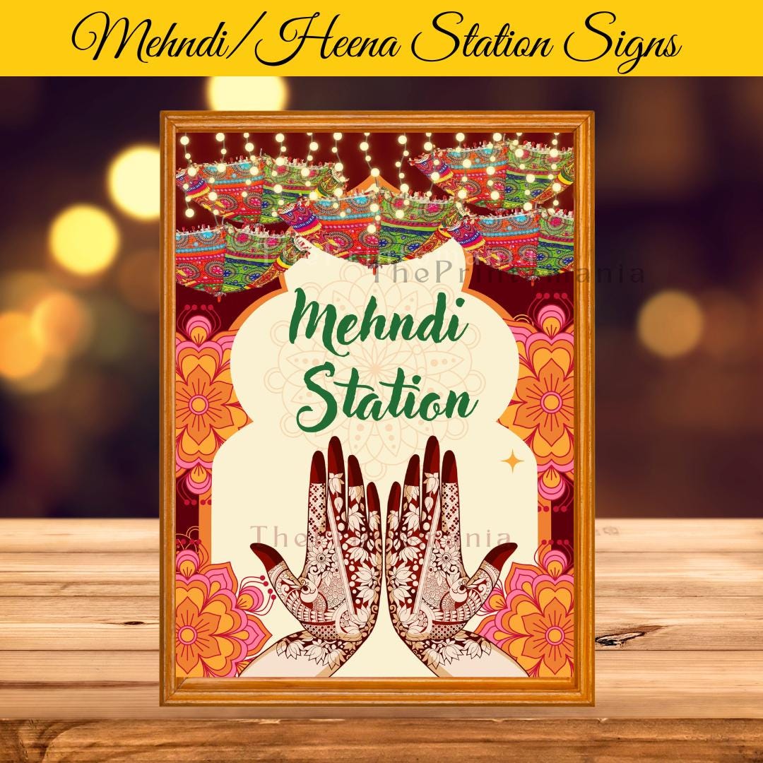 Heena Mehndi Station Sign | Mehndi & Dholki Decor | Printable Table ...